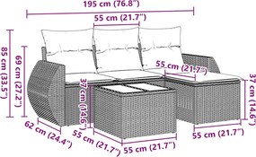 5dílná zahradní sedací souprava s poduškami černá polyratan 3253613
