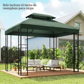 Outsunny náhradní střecha 4x3 m s vícepodlažní střechou, odtokovými otvory a UV ochranou, pouze střecha, BEZ rámu, zelená