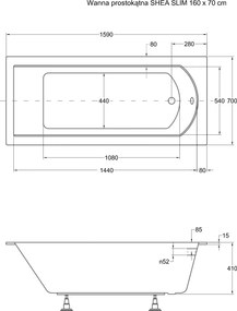 Besco SHEA SLIM 160 x 70 cm VANSHEA160SLIM+OLVPINOZ vana vč. nožiček