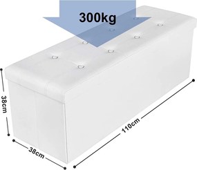 Puf 38 x 110 x 38 cm, skládací úložný otoman z umělé kůže, bílý