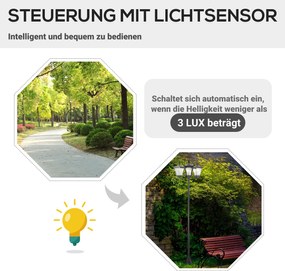 Outsunny solární zahradní lucerna se 3 plameny lucerna solární lucerna osvětlení cesty s LED 120 lumenů IP44 201 nerezová ocel černá 51,5 x 47 x 182,…