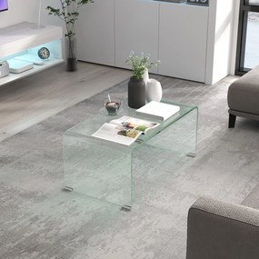 HOMCOM Průhledný Skleněný Kávový Stolek Obdélníkový Moderní Design Temperované Sklo s Bezpečnými Zaoblenými Okraji 80 x 45 x 35 cm