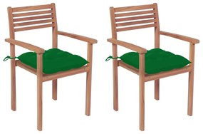 Zahradní židle 2 ks zelené podušky masivní teak,  3062282
