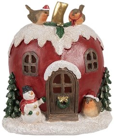 Vánoční dekorace svítící domek jablko s ptáčky - 12*11*13 cm