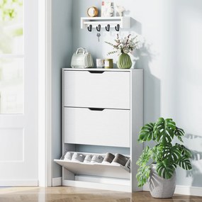 HOMCOM Skříň na boty se 3 dvířky, Botník, Skříň na obuv pro 9-12 párů bot 80 x 17 x 108 cm, Bílá
