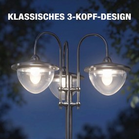Outsunny solární světlo zahradní světlo 3-hlavová lampa s podstavcem květináče, vodotěsné, nerezová ocel, 60x55x189cm| Aosom