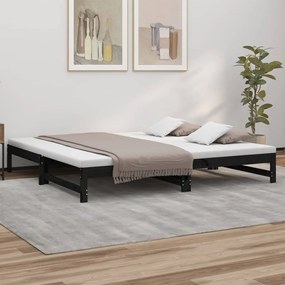 Výsuvná postel černá 2x(100x200) cm masivní borovice - Default Title