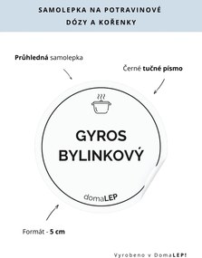 Samolepka na kořenky GYROS BYLINKOVÝ průhledná 5 cm tučné písmo