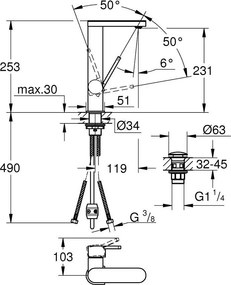 Grohe Plus - Umyvadlová baterie L, s výpustí Push-Open a výsuvnou koncovkou, chrom 23844003