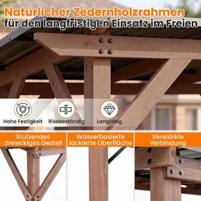 Costway Grilovací altán dřevěný grilovací přístřešek s 2 bočními policemi Šikmá