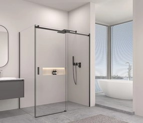 Erga Lynn, sprchový kout s posuvnými dveřmi 90(dveře) x 70(stěna) x 195 cm, 8mm čiré sklo, černý profil, ERG-V02-LYNN-D090G070-CL-BK