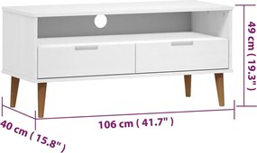 vidaXL TV stolek MOLDE 106 x 40 x 49 cm masivní borové dřevo [350532] Barva: Bílá