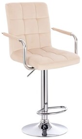 LuxuryForm DESIGN Barová židle VERONA VELUR na stříbrné kulaté podstavě - krémová