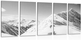 5-dílný obraz zasněžené pohoří v černobílém provedení - 100x50 cm