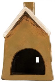 Hnědý keramický svícen na čajovou svíčku domek Village - 12*8*17 cm