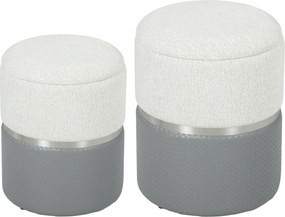 HOMCOM sada 2 úložných pufů potažených chenille a PU, polstrované sezení pro předsíň, ložnici, Šedá a krémová