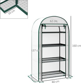 Outsunny 4-vrstvá zahradní skleník PE se police, balkónový skleník, vyztužená plachta 130 g/m², ocelová konstrukce, rolovací zipový vchod, pro zeleni…