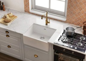 Deante Sabor, keramický dřez na zapuštění pod desku B/O 595x475x220 mm + prostorově úsporný sifon, 1-komorový, bílá, ZCB_610K