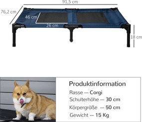 PawHut pelíšek pro psy venkovní lehátko pro kočky 91,5x76,2x18cm z kovu a tkaniny 600D Oxford v modré barvě pro pohodlné spaní | Aosom.de