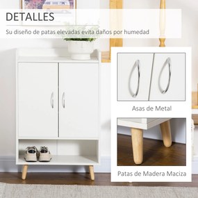 HOMCOM Moderní botník se 2 dveřmi a 4 policemi pro 12 párů bot, ideální do předsíně, obývacího pokoje, ložnice 60x30x92 cm Bílý