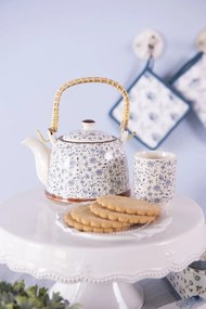 Porcelánová konvička se sítkem modrá kvítka - Ø 14*14 cm / 0,7L