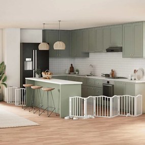 Zábrana pro psy s dvířky skládací 15 panelů bílá 750 cm topol 3155593