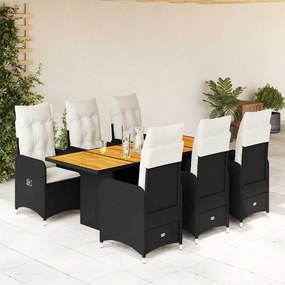 7dílný zahradní bistro set s poduškami černý polyratan 3276984