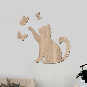 dřevo života Dřevěná dekorace Kočka s motýlky Rozměry (cm): 60x57, Barevný vzor: Světlý dub