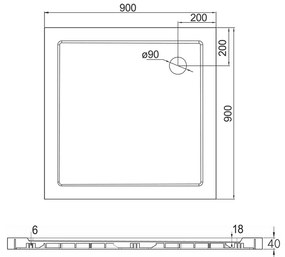 Mereo čtvercová sprchová vanička 90x90x4 cm včetně sifonu SMC bílá CV31NS