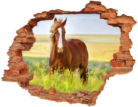 Wallmuralia Díra 3D fototapeta nálepka Hnědý kůň 90x70 cm