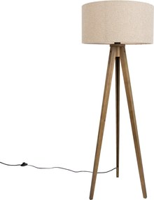 Dřevěná stojací lampa s béžovým stínidlem z teddy látky 50 cm - Tripod Classic