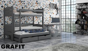 Patrová postel Cezar 90x200  cm s přistýlkou a úložným prostorem - grafit