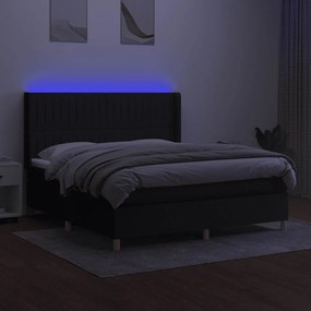 Box spring postel s matrací a LED černá 160x200 cm textil 3139047