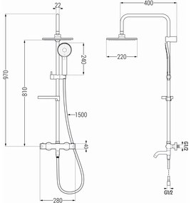 Mexen KX40 Podomítkový vanový a sprchový set s dešťovou sprchou a termostatickou baterií, Chromovaná - 779004091-00