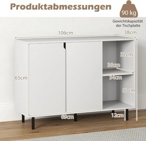 Costway Dřevěný příborník s 4 přihrádkami a 2 dvířky
