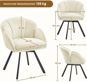Sada 6 ks – Kancelářská židle Yaheetech – tmavě šedá, 57 cm (šířka) × 61 cm (hloubka) × 75 cm (výška) (267715339484)