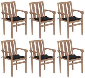Stohovatelné zahradní židle s poduškami 6 ks masivní teak,  3073413