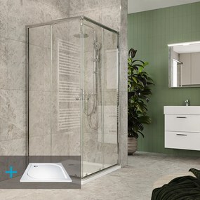 Mereo Mereo, Kora Lite sprchový set: sprchový kout 90x90x185cm, chrom ALU, sklo čiré, 90 cm, vanička, sifon, CK34123ZM