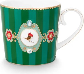 Pip Studio Love Birds Stripes hrnek 165ml, zelený (Porcelánový hrnek Love Birds)