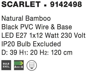 Nova Luce Závěsné svítidlo SCARLET Bambus černý PVC kabel E27 1x12W