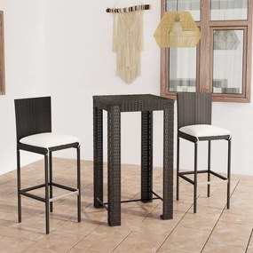 3dílný zahradní barový set s poduškami polyratan černý 3064792
