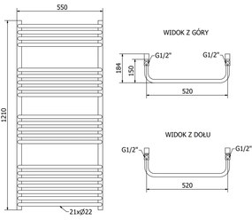 Mexen Apollo koupelnový radiátor 1210 x 550 mm, 638 W, antracit - W117-1210-550-00-66