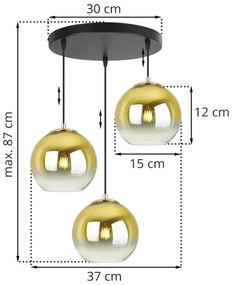 Závěsné svítidlo BERGEN GOLD, 3x zlaté/transparentní skleněné stínítko (fi 15cm), O