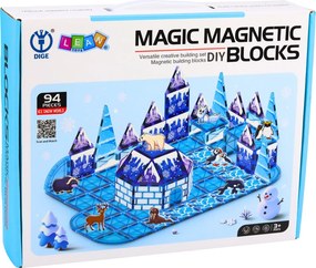 LEAN Toys Magnetické kostky – Ledová krajina – figurky zvířat – modré – 94 ks