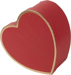 Sada 3 červených úložných boxů ve tvaru srdce se zlatým zdobením – 21x20x9/18x17x7/15x14x6 cm