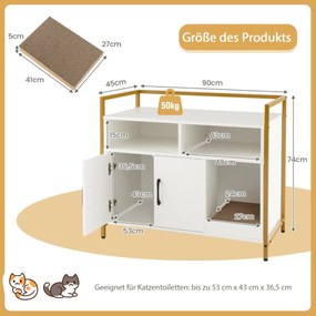 Costway Pouzdro pro kočičí toaletní skříň s dvojitými dvířky a škrabací