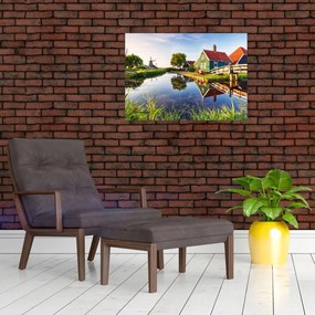 Skleněný obraz nizozemských mlýnů (70x50 cm)