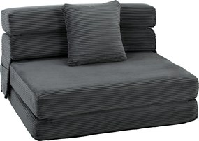 HOMCOM 2-v-1 Boneless Cloud podlahová židle, skládací spací křeslo s kordurovým vzhledem a bederním polštářem, tmavě šedá