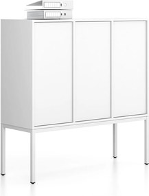 Kancelářská skříň FRAME, nízká, bílá podnož, 3x dveře, 1299 x 450 x 1331 mm, PUSH-lock, bílá