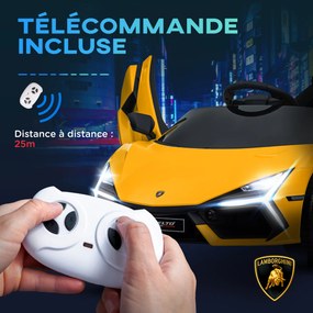 AIYAPLAY elektrické auto 12V licencovaný Lamborghini Revue, dálkové ovládání, rychlost 3-5 km/h, 3-5 let, žluté